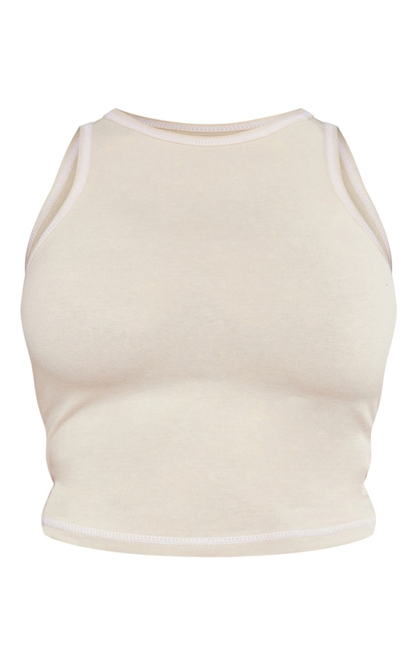 Shape Stone Washed Contrast Seam Racer Top | Shape | PrettyLittleThing USA