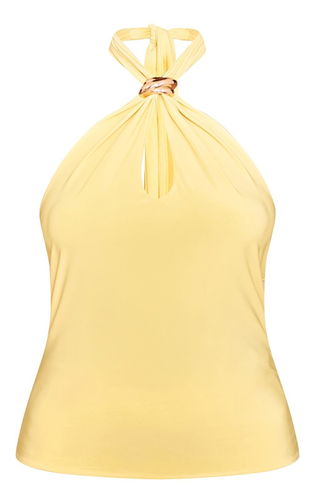 Lemon Double Layer Trim Halter Neck Long Top | Tops | PrettyLittleThing USA