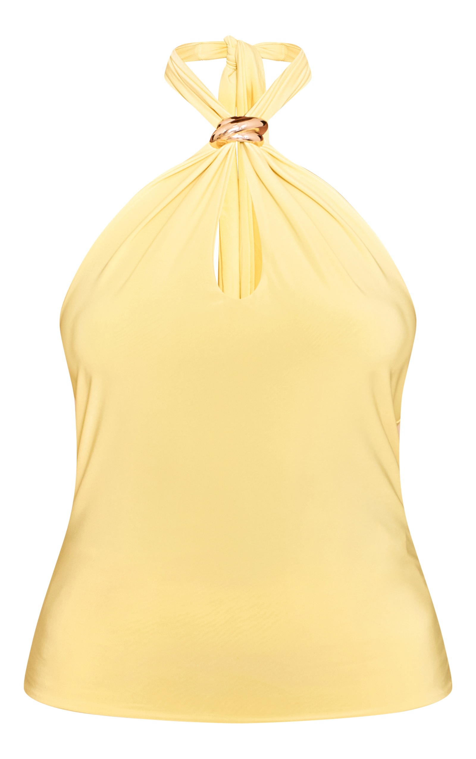 Lemon Double Layer Trim Halter Neck Long Top | Tops | PrettyLittleThing USA