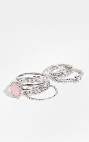 Silver Assorted Cut Out 5 Pack Ring Set | PrettyLittleThing USA
