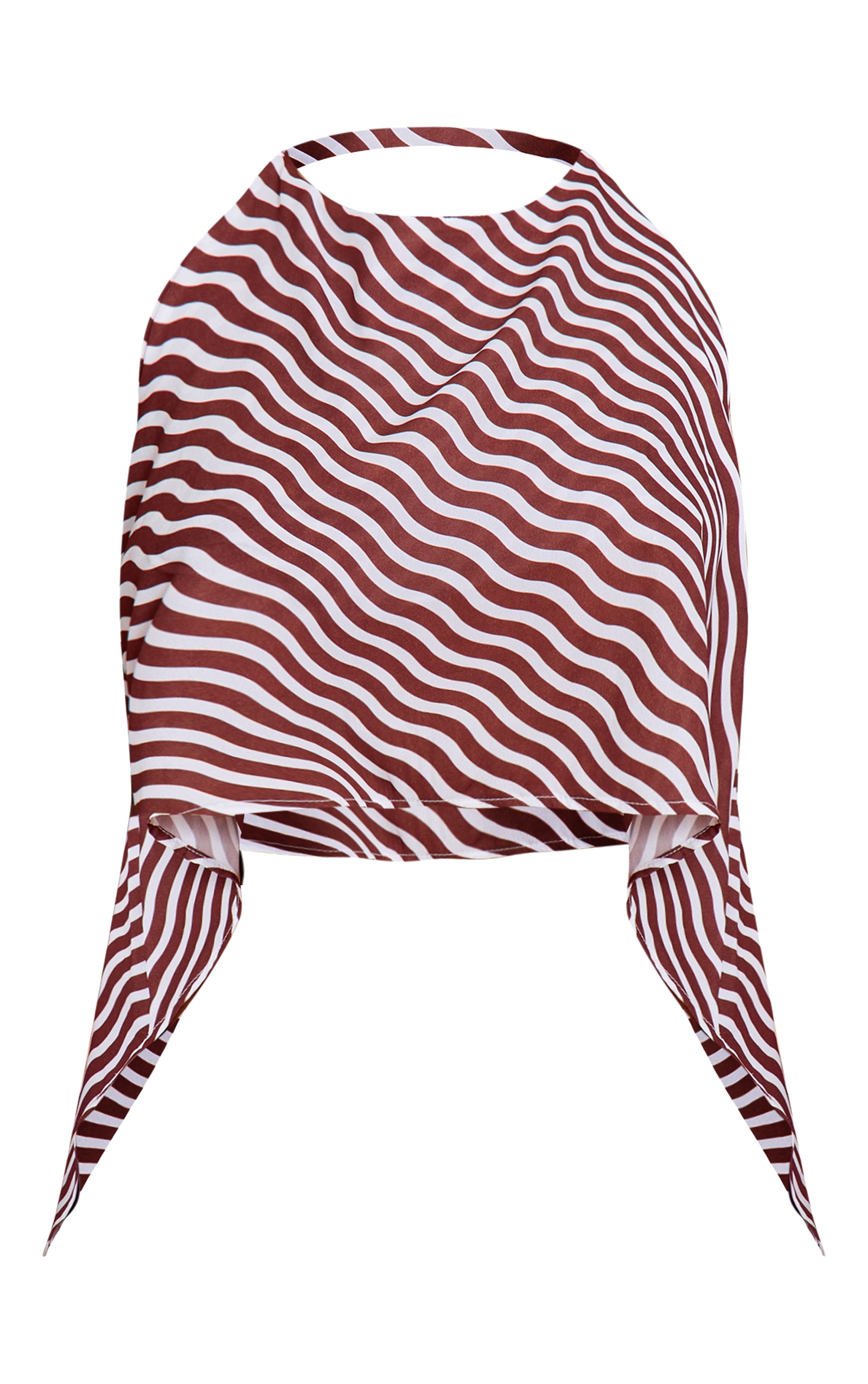 Brown Printed Chiffon Halter Neck Floaty Top | Tops | PLT