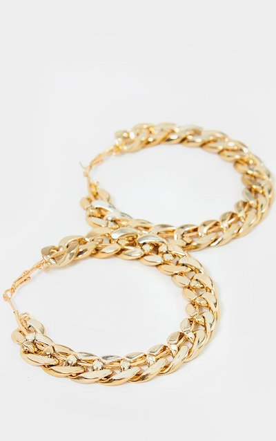 Gold Chain Link Hoop Earrings | Accessories | PrettyLittleThing USA