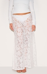 Plus White Floral Lace Sheer Maxi Skirt | Plus Size | PrettyLittleThing AUS