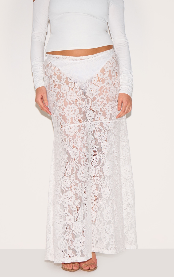 Plus White Floral Lace Sheer Maxi Skirt | Plus Size | PrettyLittleThing AUS