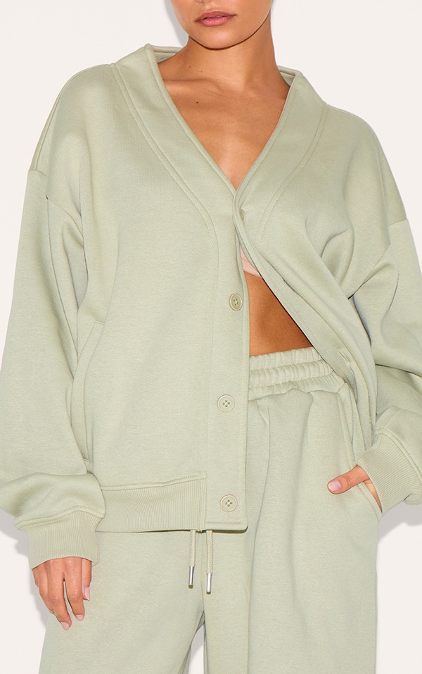 Petite Olive Button Up Oversized Sweatshirt | Petite ...