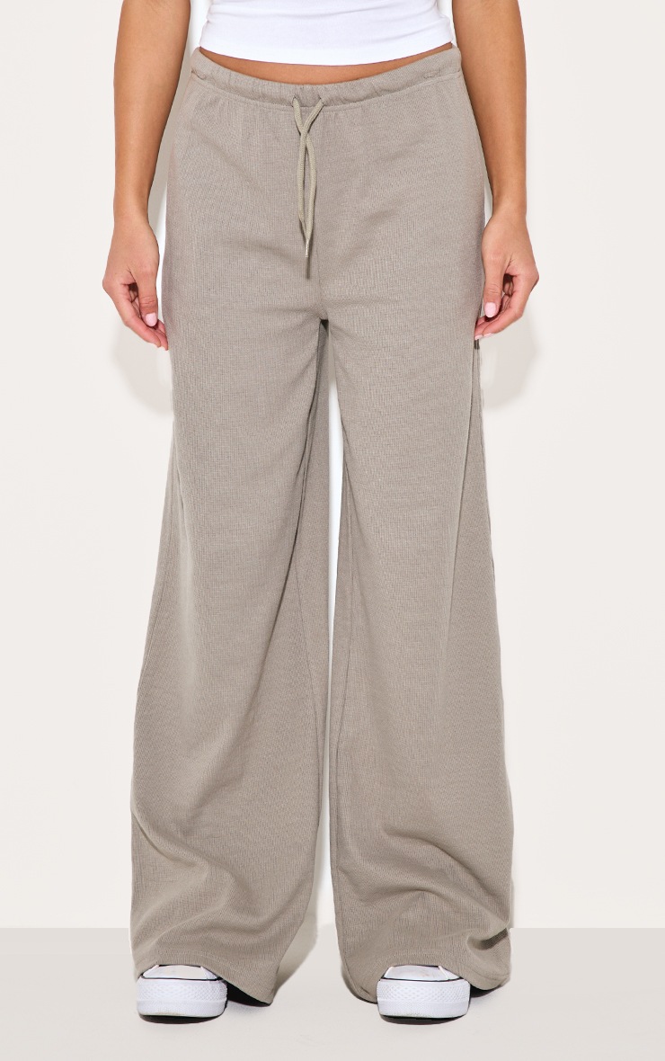 Ash Grey Rib Drawstring Waist Basic Trousers | Bottoms | PLT