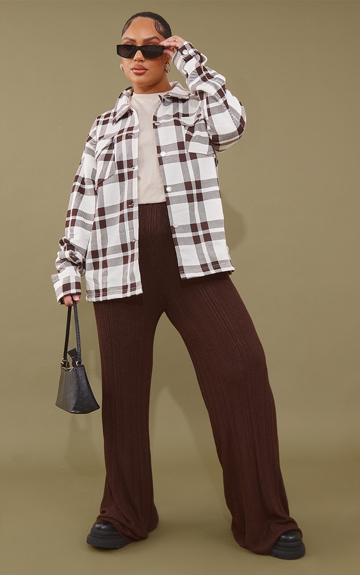 Plus Chocolate Checked Pocket Front Shacket | PrettyLittleThing