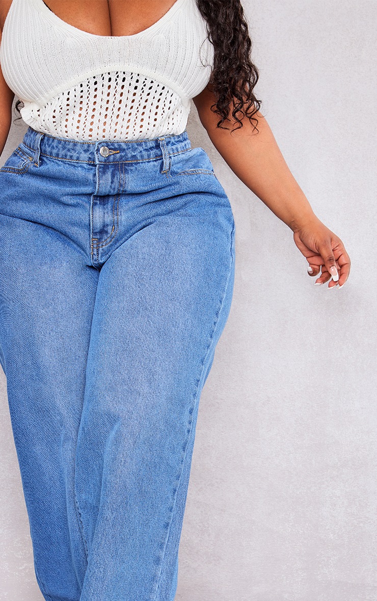 Plus Mid Blue Wash Mid Rise Straight Leg Jeans | Plus Size ...