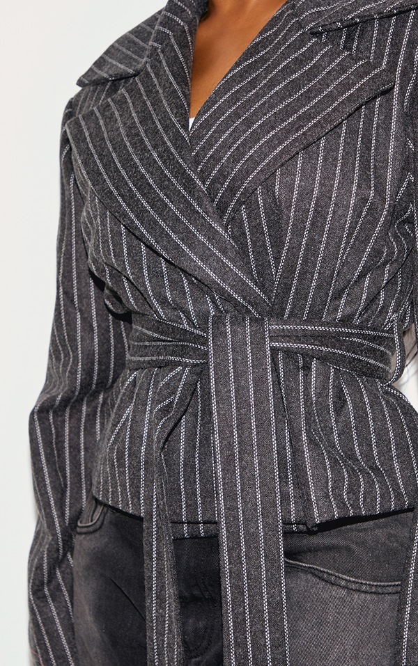 Shape Grey Wool Look Pinstripe Belted Jacket | Shape | PLT