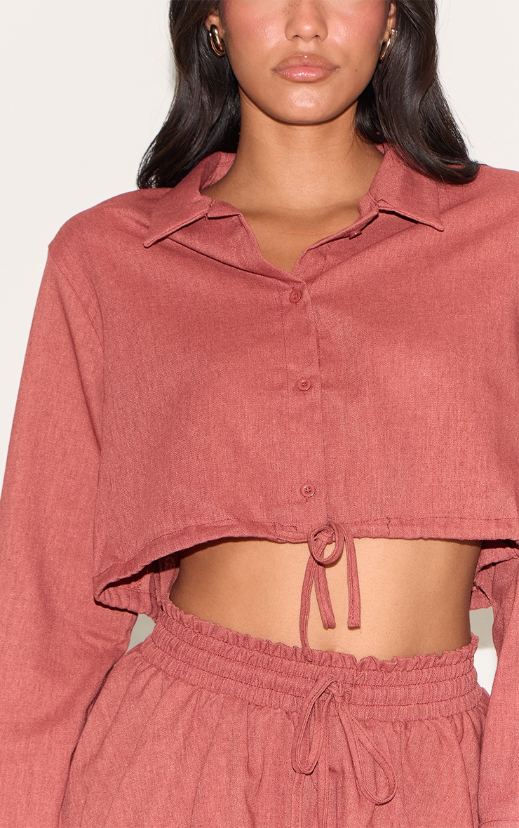 Rust Linen Look Drawstring Cropped Shirt | Co-ords | PLT