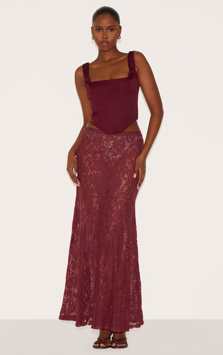 Plum Floral Lace Sheer Maxi Skirt | Bottoms | PLT AUS