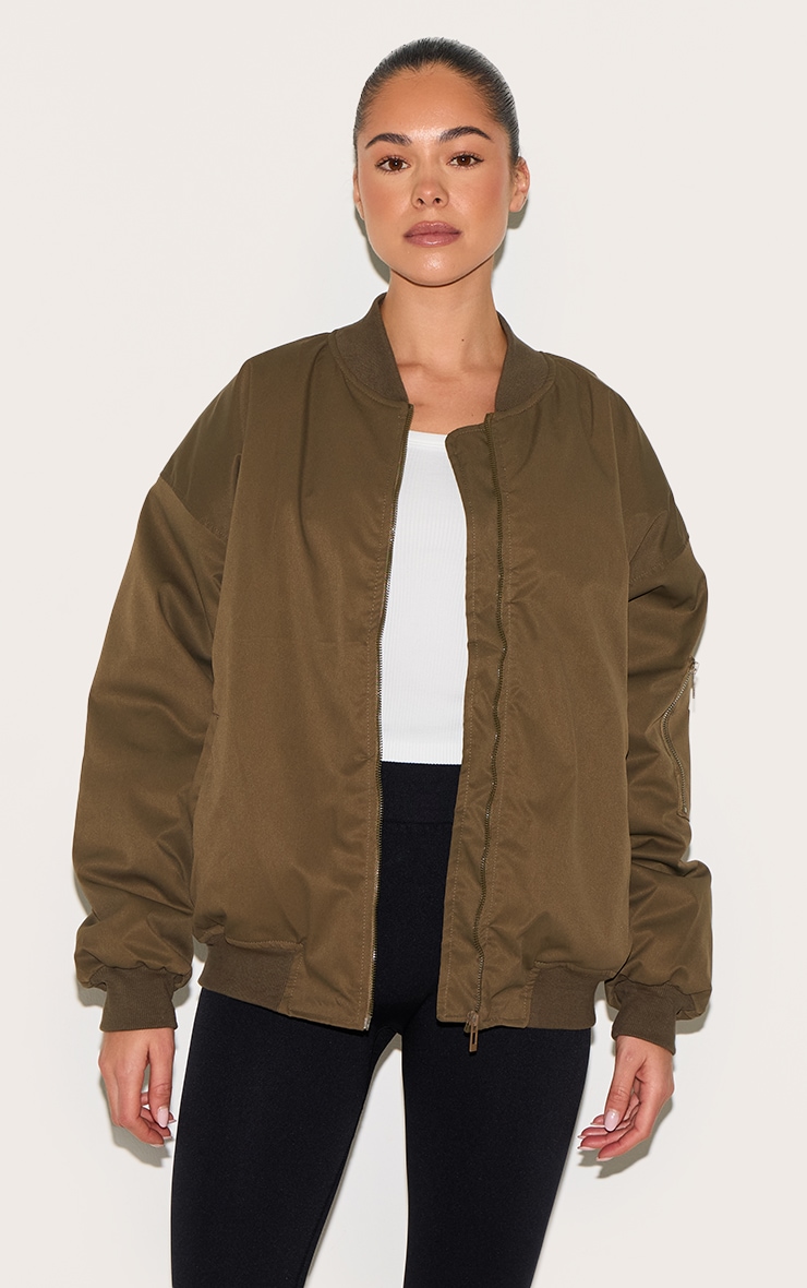 Khaki Classic Oversized Bomber Jacket | Outerwear | PLT
