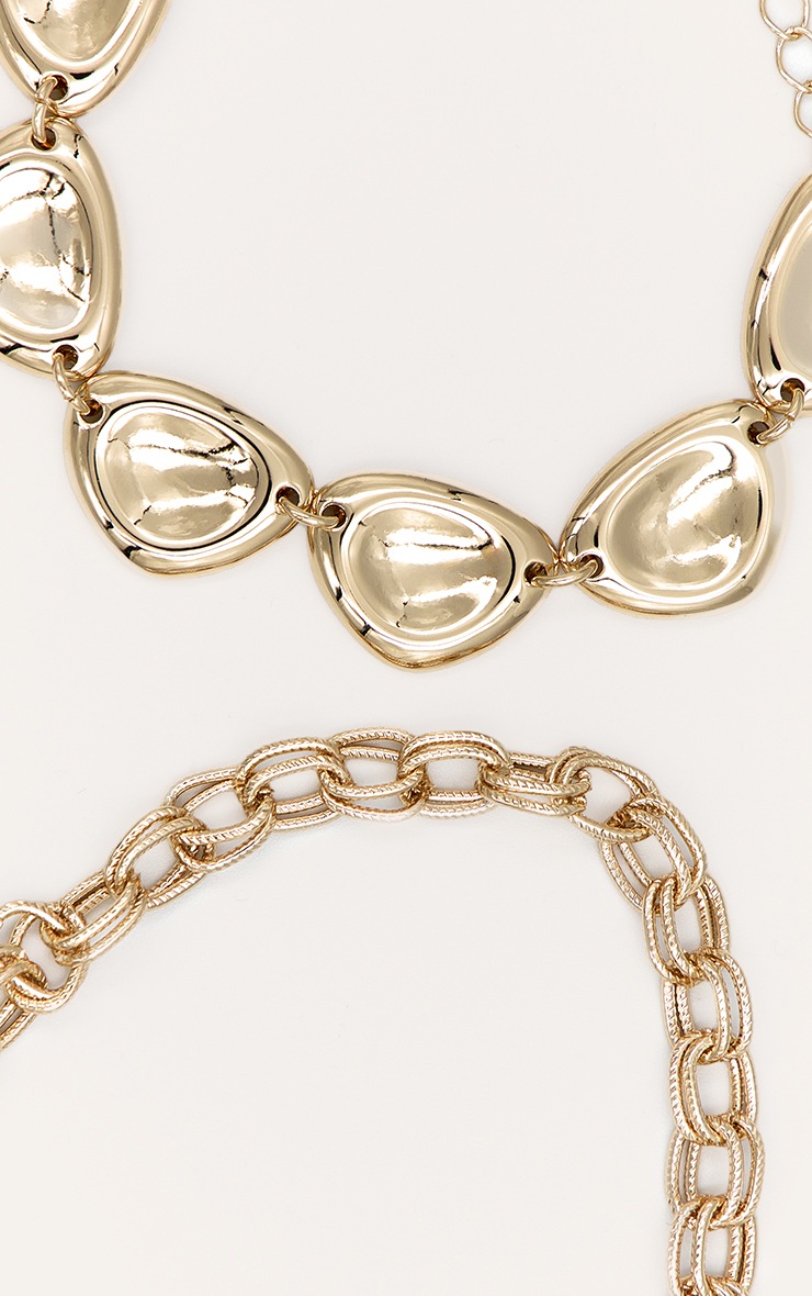 Gold Chunky Engraved Link Pendant Disk Bracelet | Accessories | PLT