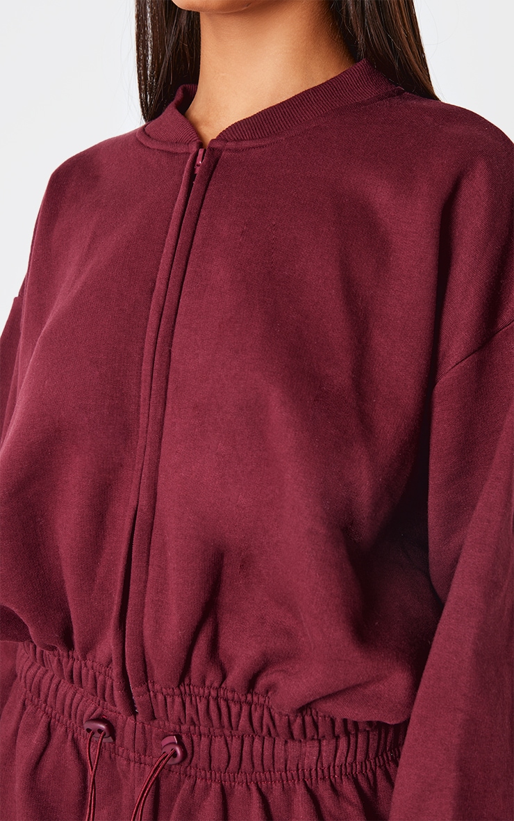 Burgundy Drawcord Waist Cropped Zip Up Sweatshirt | Athleisure | PLT USA