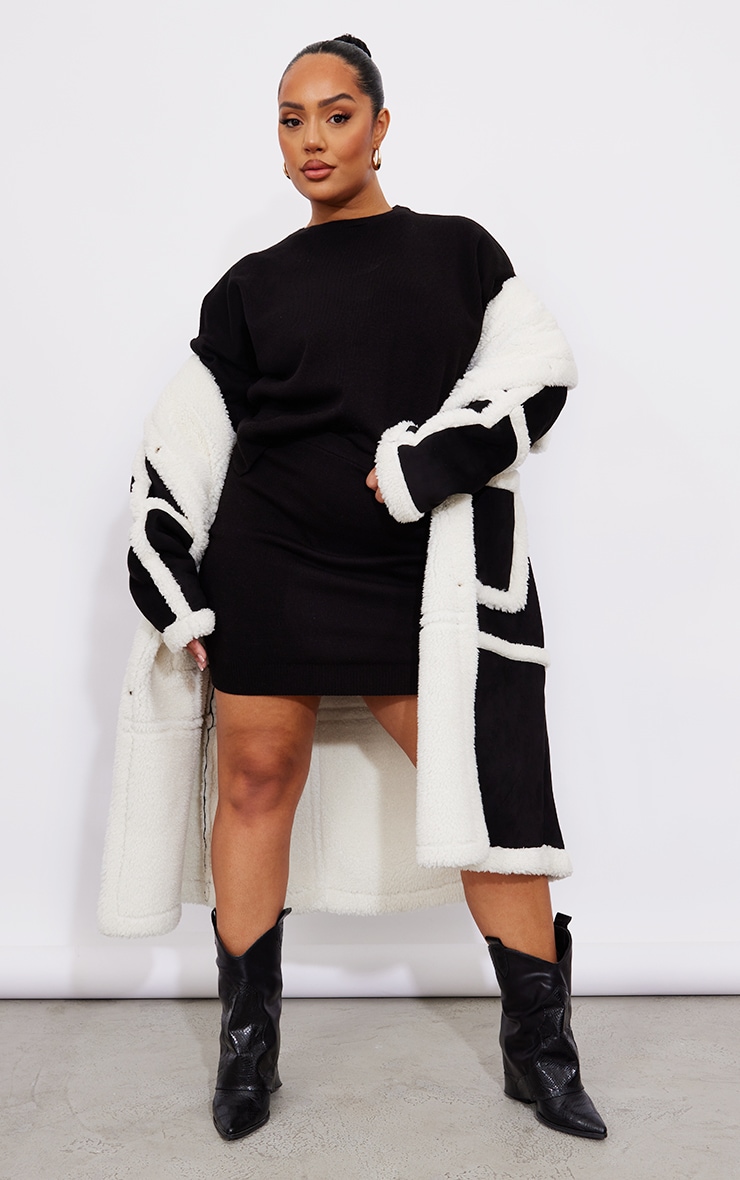 Plus Black Knitted Side Split Sweater | Plus Size | PrettyLittleThing USA