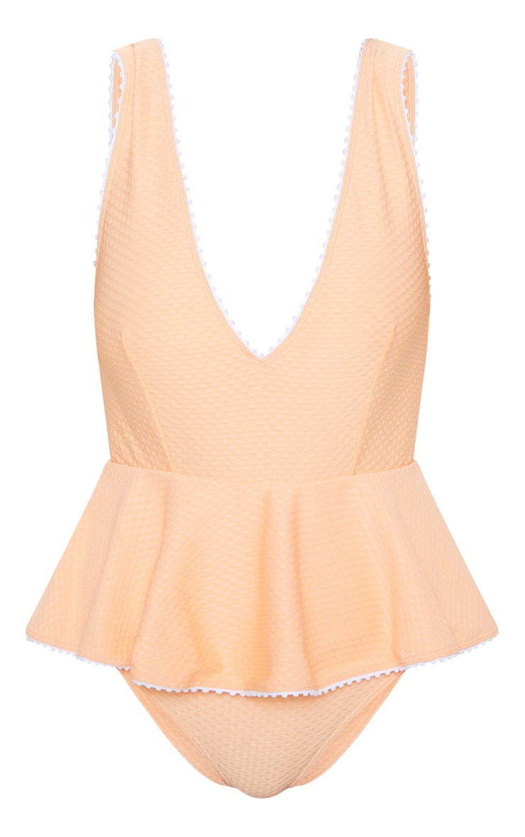 Peach Textured Skirted Swimsuit | Swimwear | PrettyLittleThing USA
