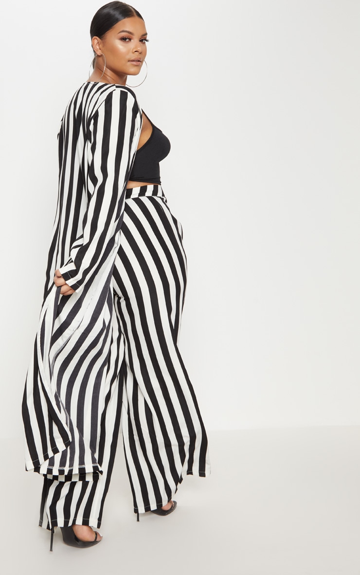 Plus Black Striped Longline Duster Jacket | Plus Size ...