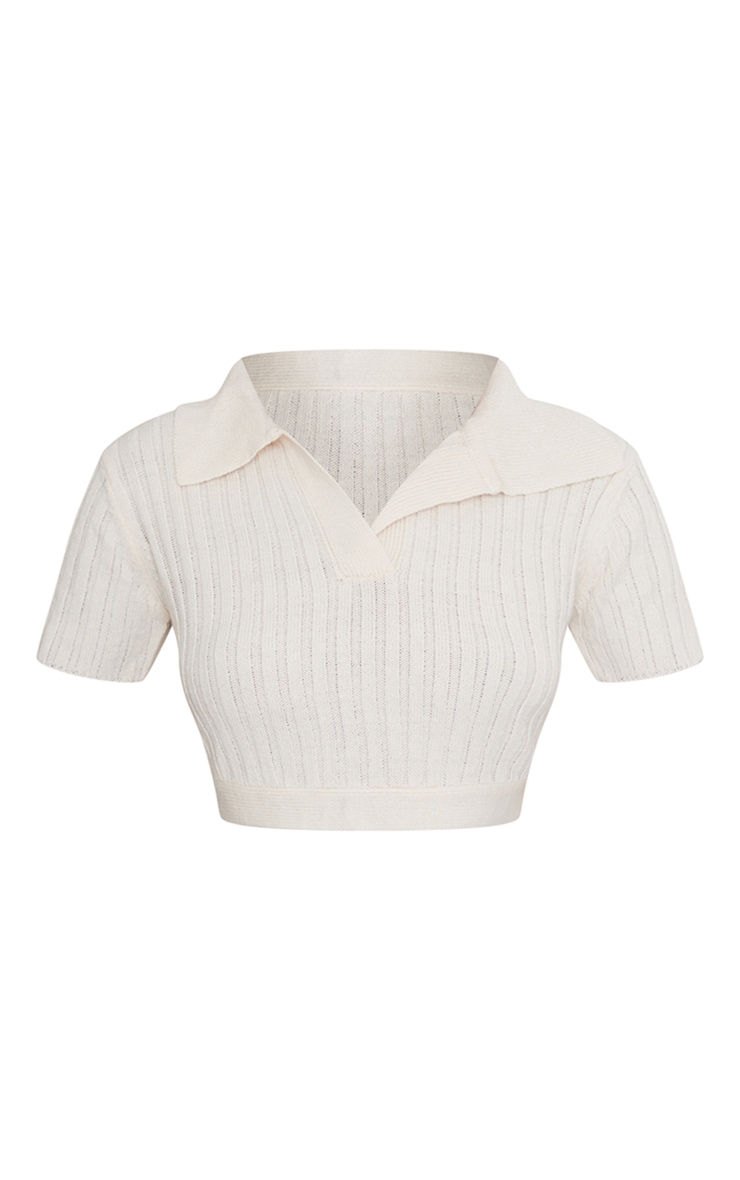 Oatmeal Tie Back Cropped Knitted Top | PrettyLittleThing