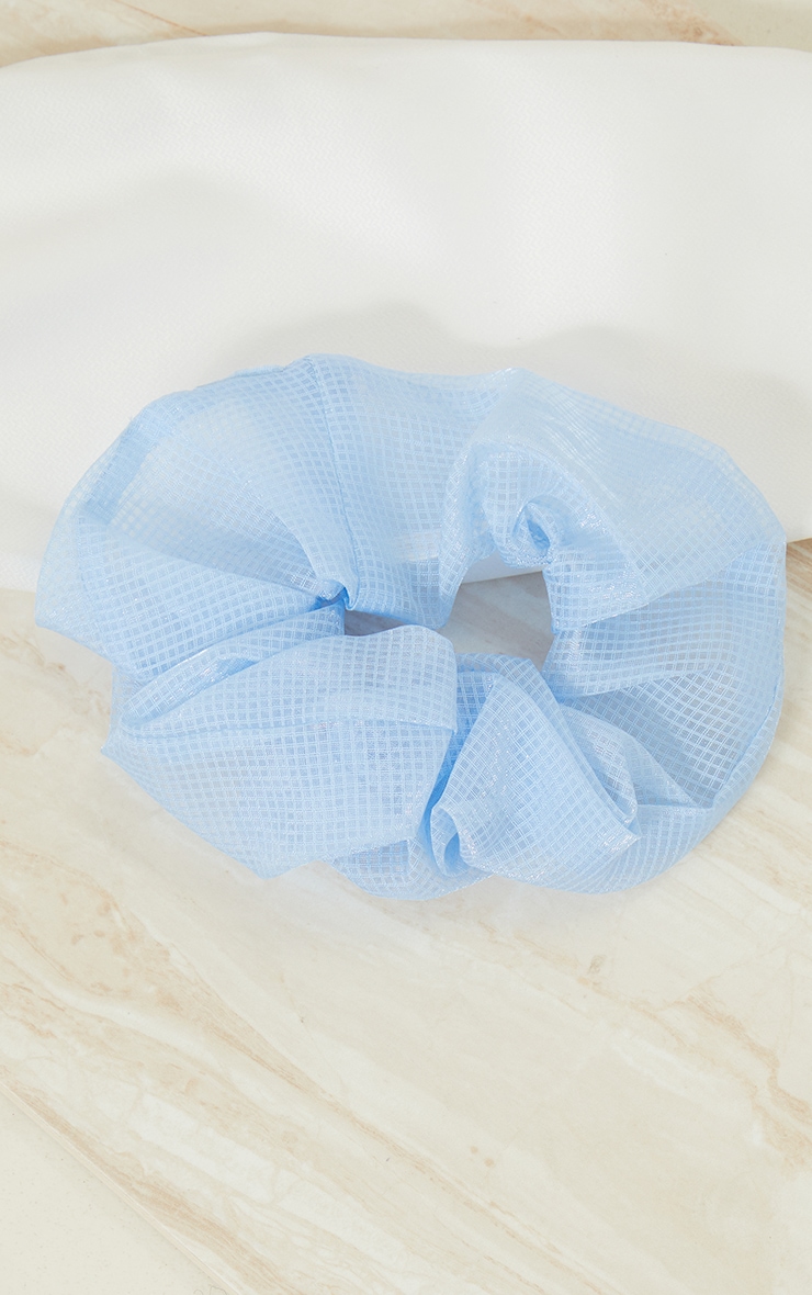 Baby Blue Check Mesh Scrunchie | Accessories | PrettyLittleThing