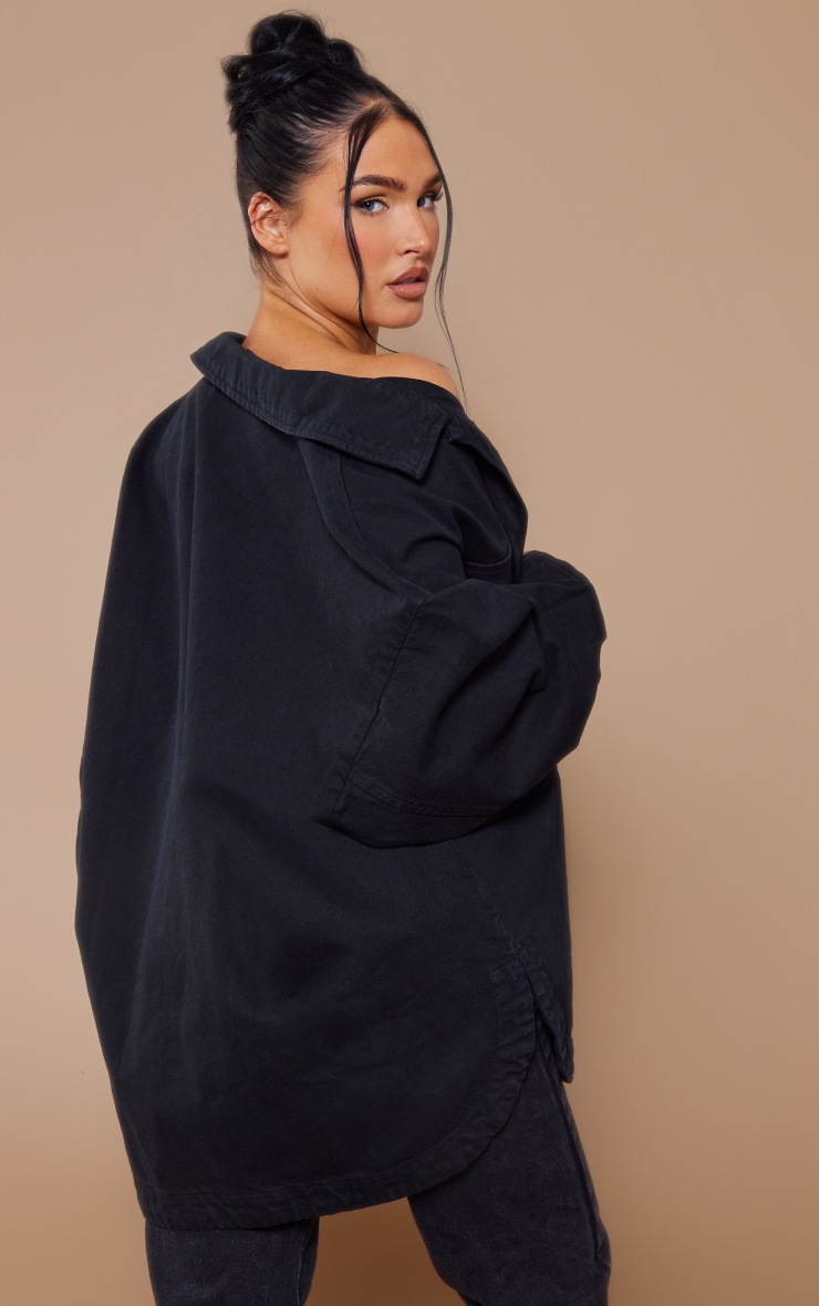 Washed Black Patch Pocket Denim Shirt Shacket | PrettyLittleThing USA