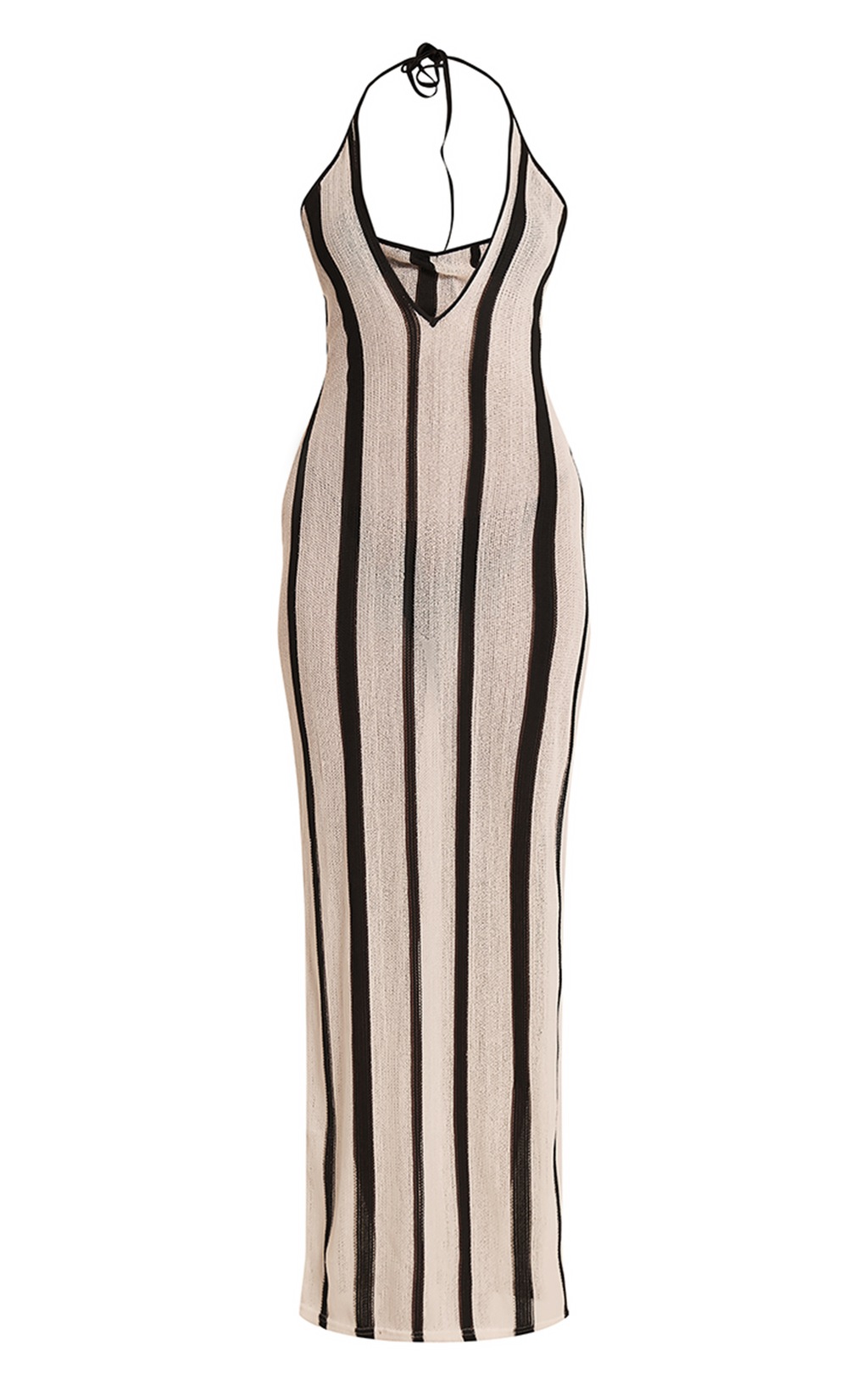 White Monochrome Stripe Crochet Halter Beach Dress | Swimwear | PLT