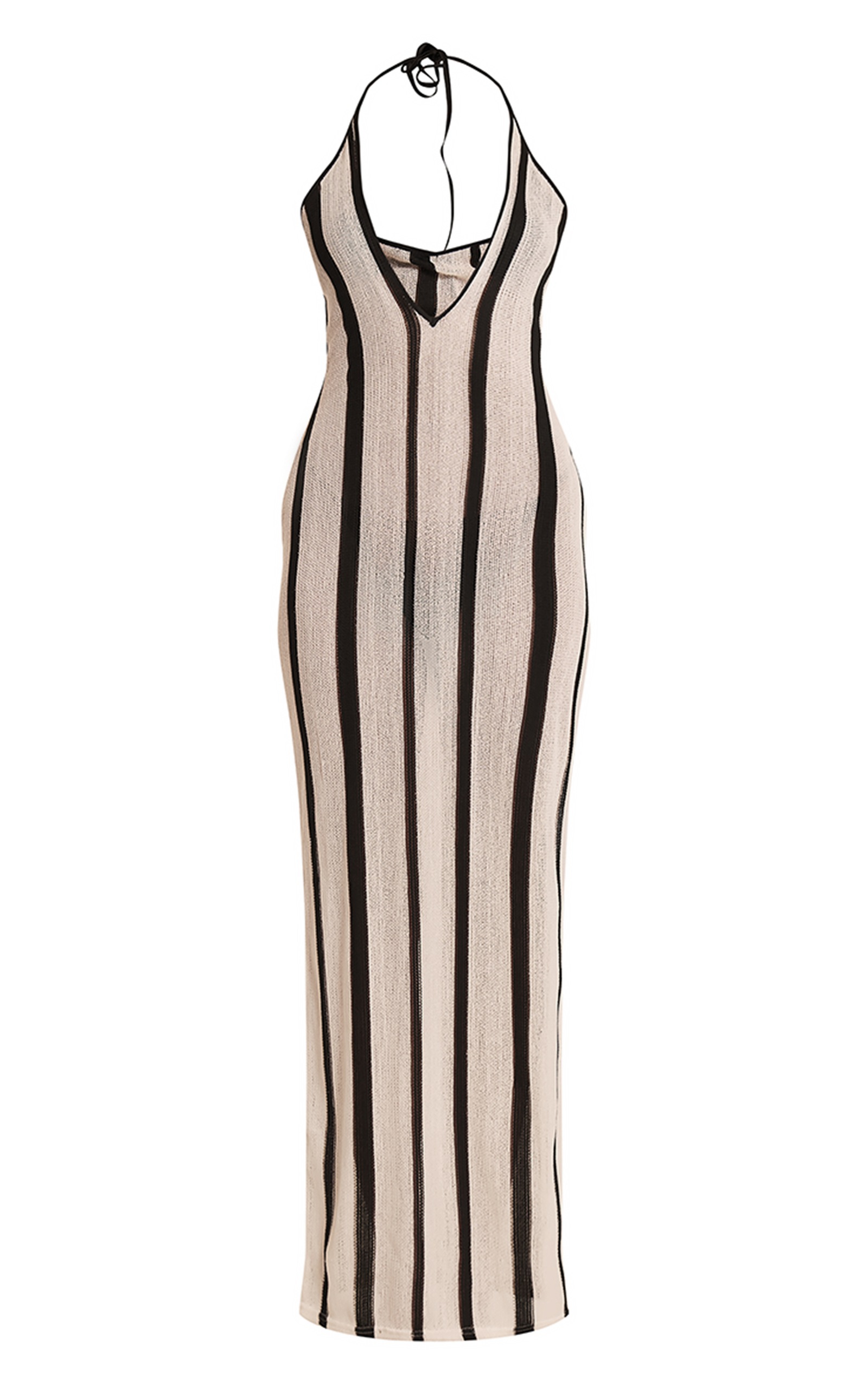 White Monochrome Stripe Crochet Halter Beach Dress | Swimwear | PLT