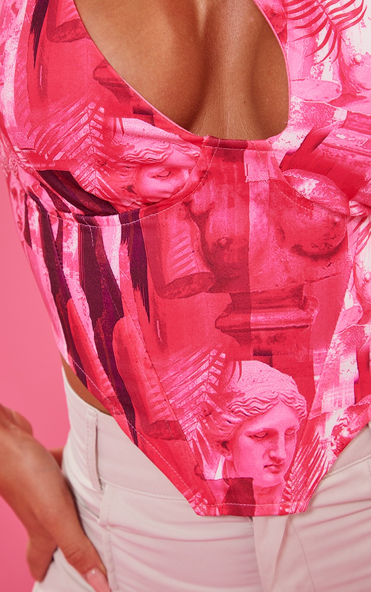 Hot Pink One Shoulder Cut Out Boned Dip Hem Corset | Tops | PLT