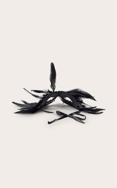 Black Sequin Feather Trim Eye Mask | Accessories | PLT