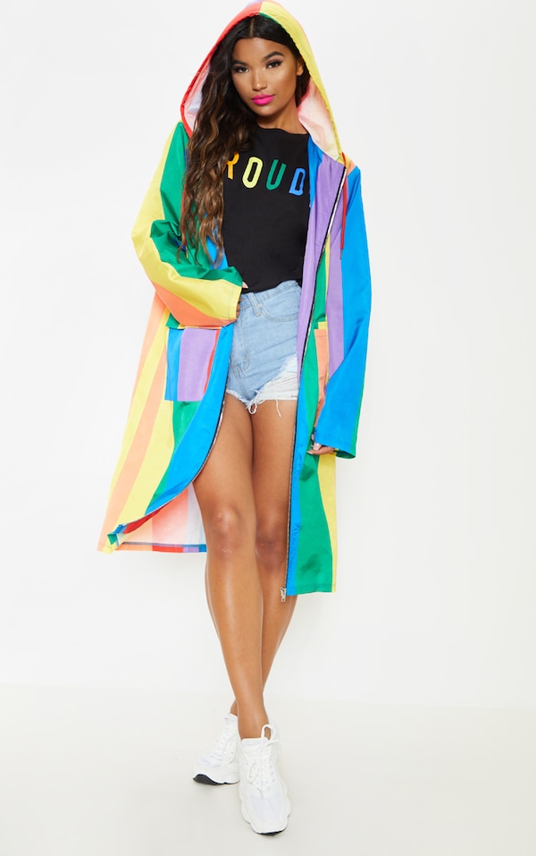 Multi Stripe Longline Rain Mac | PLT USA