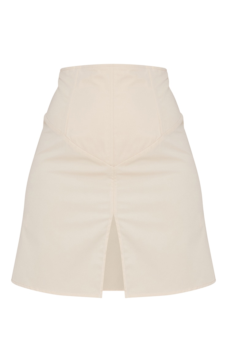 Cream Boned Front Split Mini Skirt | PrettyLittleThing