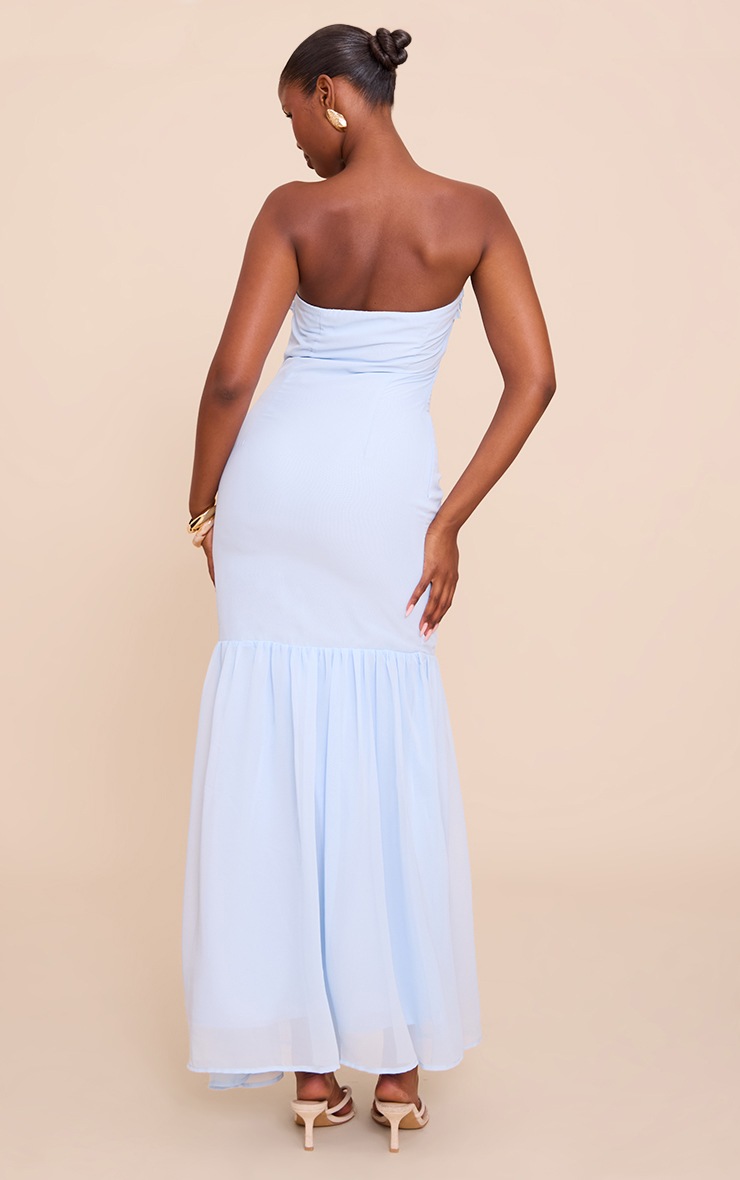 Light Blue Chiffon Bandeau Frill Detail Maxi Dress | Dresses | PLT