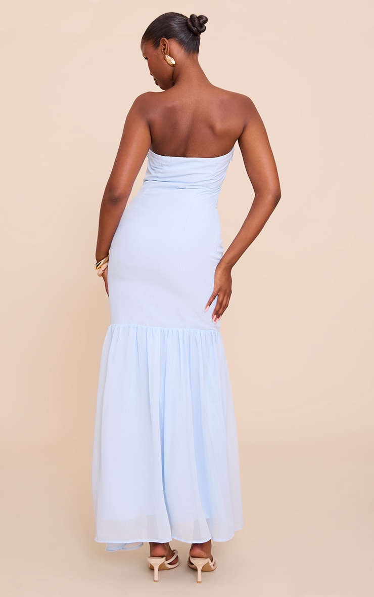 Light Blue Chiffon Bandeau Frill Detail Maxi Dress | Dresses | PLT