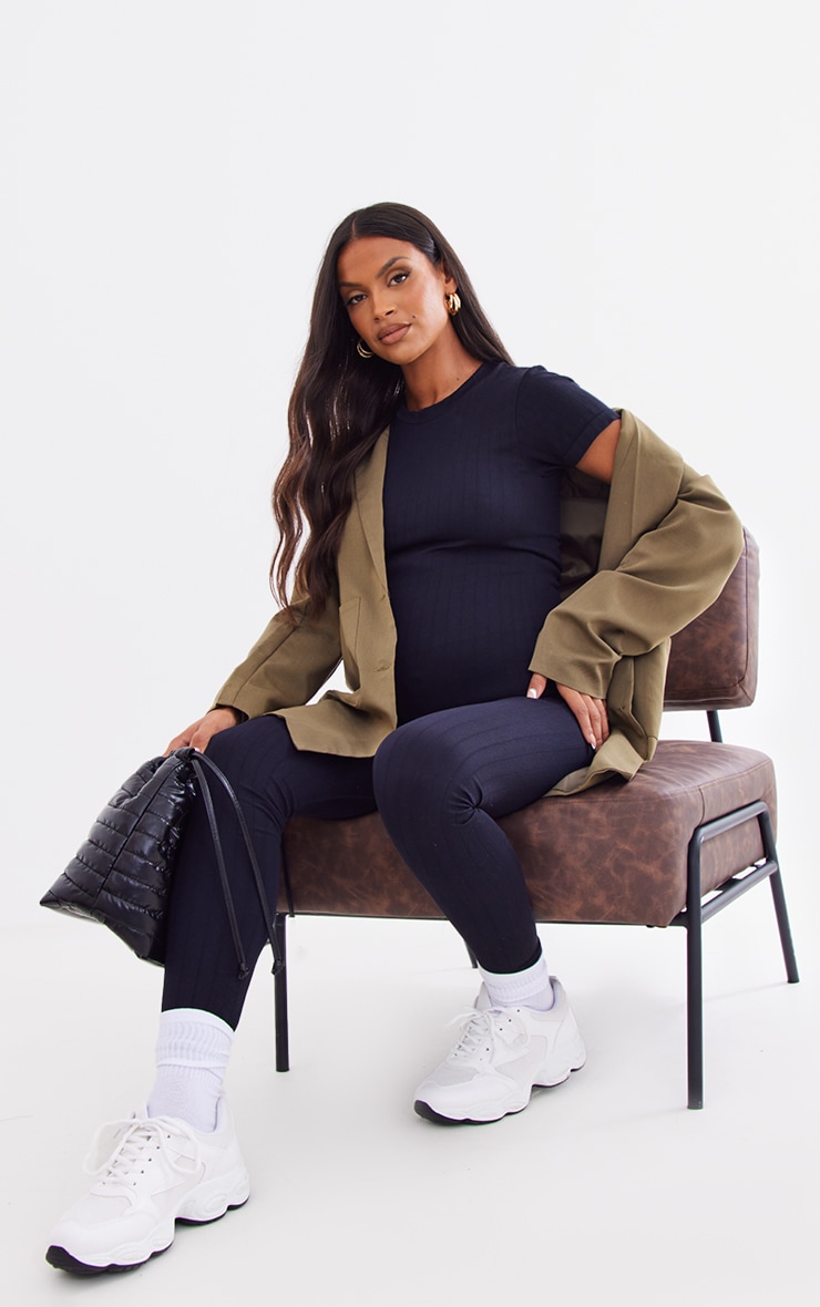Maternity Black Ribbed Short Sleeve Crop Top | Maternity | PLT