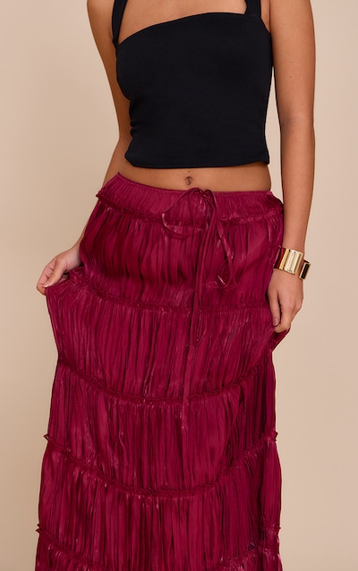 Deep Red Drawstring Frill Tiered Maxi Skirt | Bottoms ...