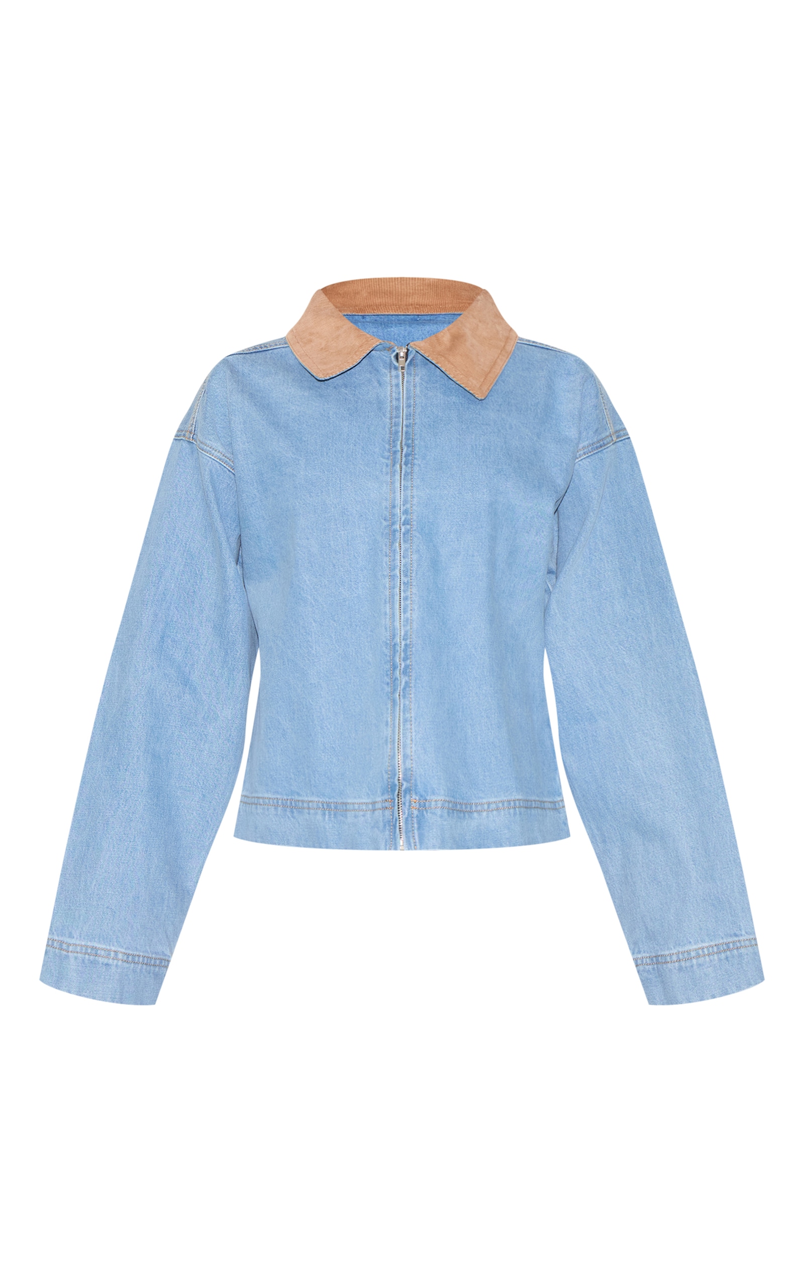 Tall Mid Blue Wash Collar Denim Bomber Jacket | Tall | PLT