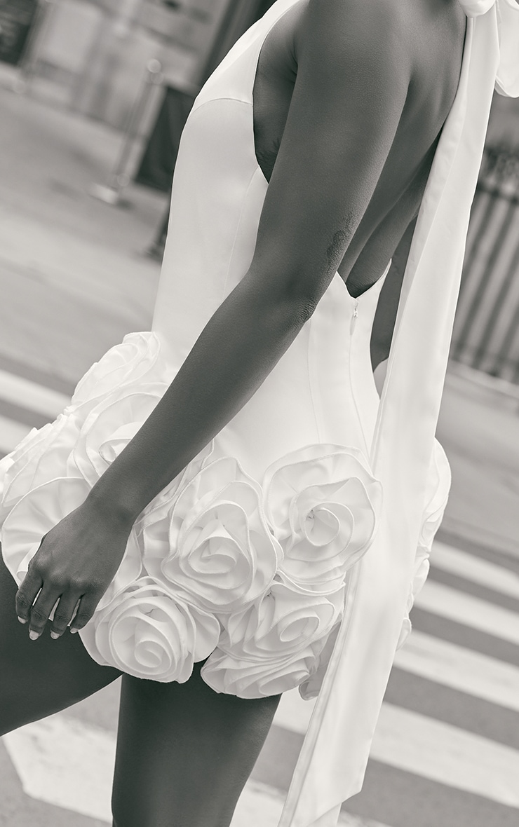 White Floral Ruffle High Neck Cowl Bodycon Dress | Dresses ...