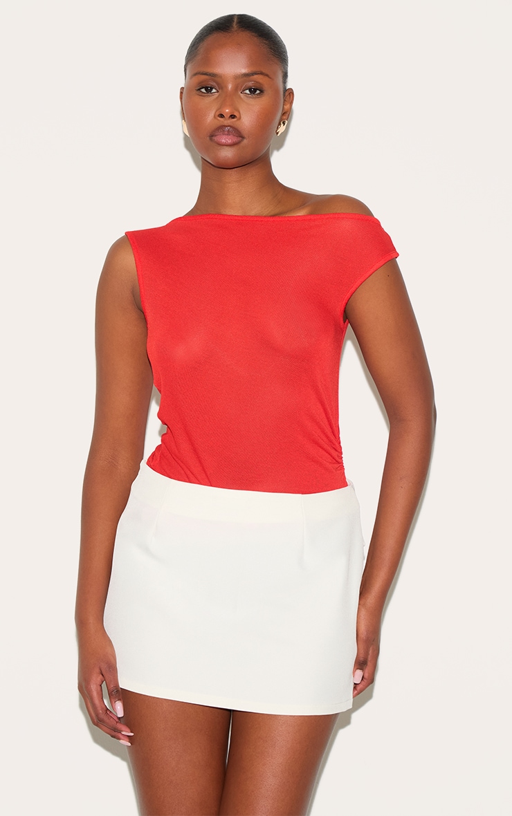 Red Sheer Soft Touch Cowl Neck Long Vest Top | Tops | PrettyLittleThing AUS