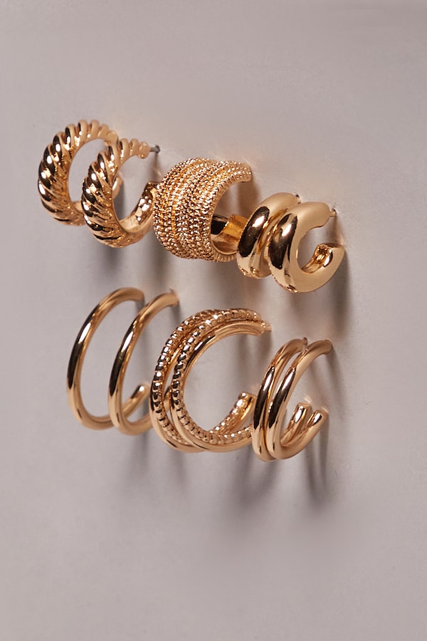 Gold Textured Hoop Multipack Earrings | Accessories | PrettyLittleThing USA