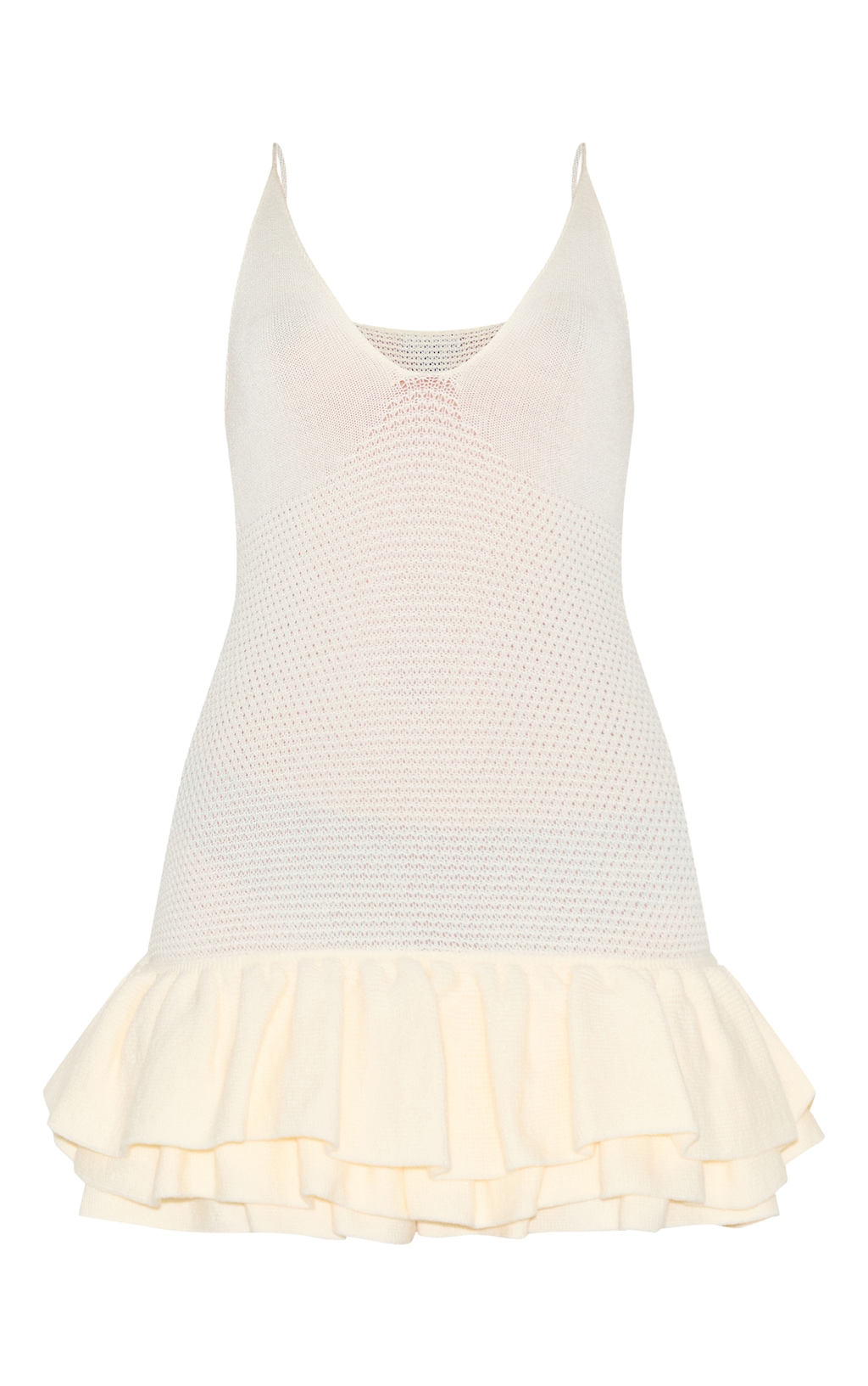 Cream Knitted Frill Hem Strappy Mini Dress | Knitwear | PLT