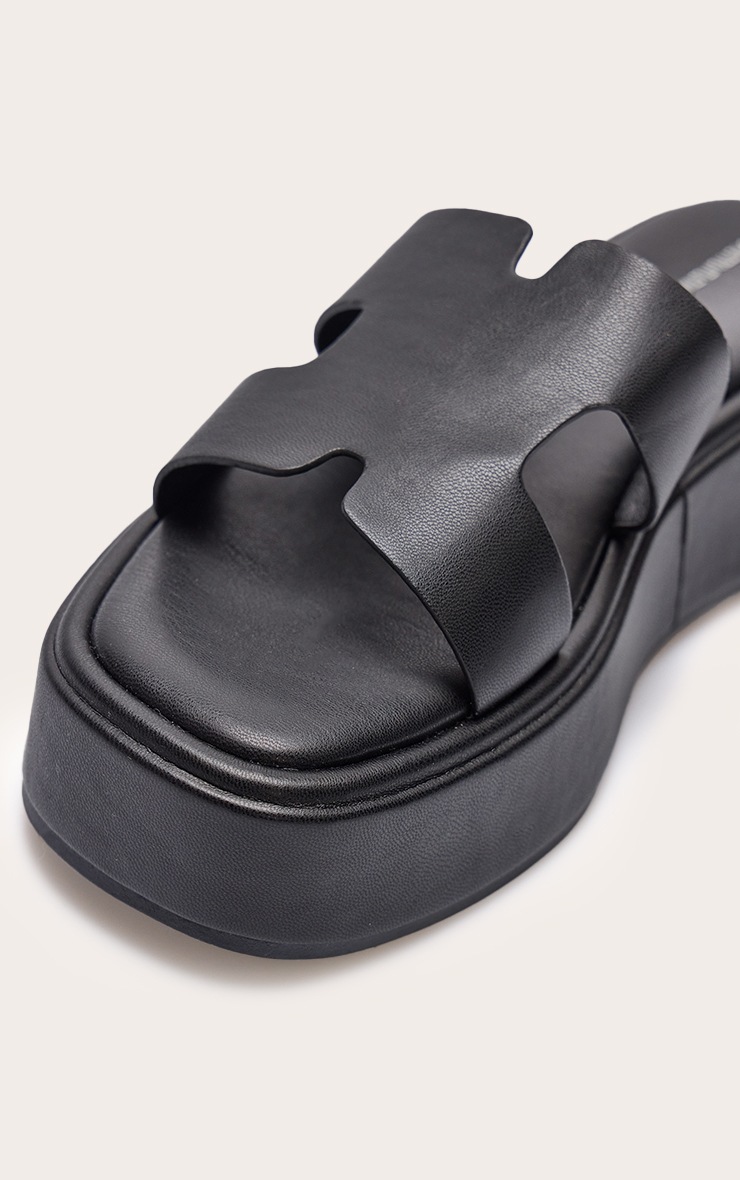 Black Pu Strap Round Toe Flatform Sandals | Footwear | PLT
