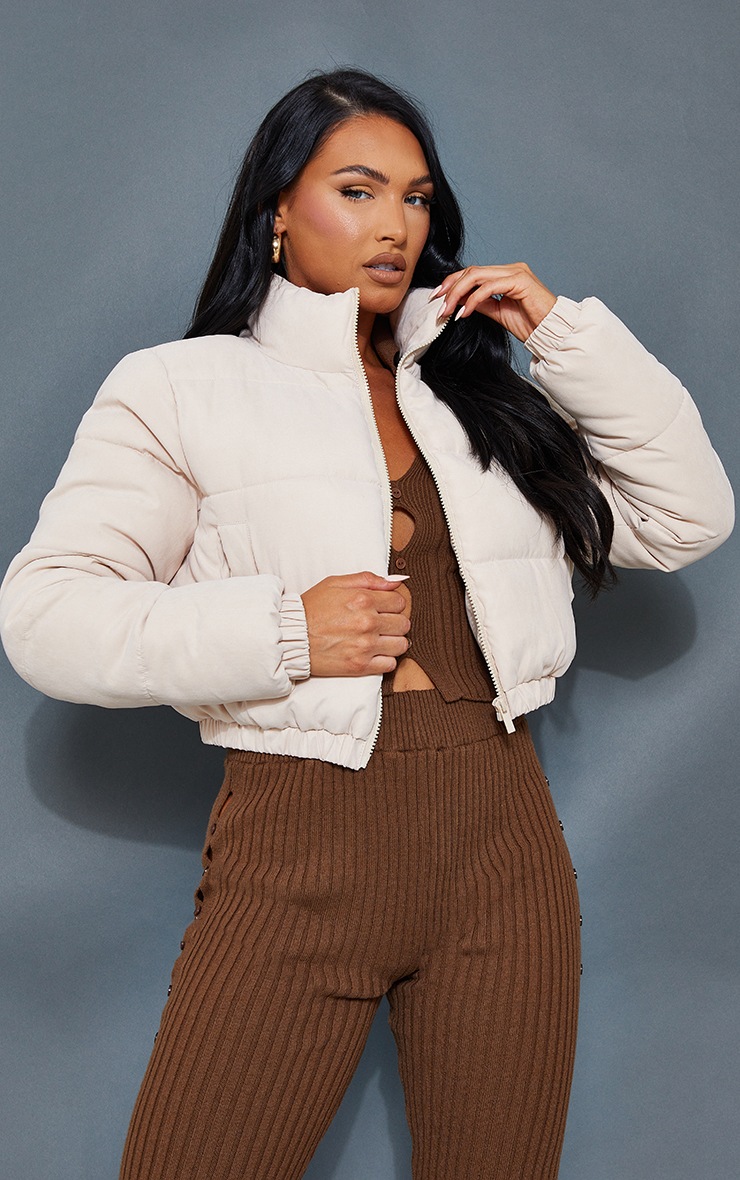 Stone Peach Skin Cropped Bubble Puffer Jacket | Outerwear ...