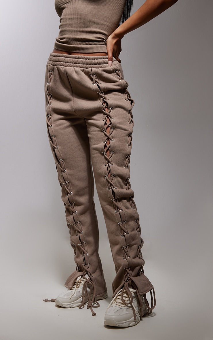 Taupe Lace Up Side Detail Oversized Sweatpants | Athleisure ...