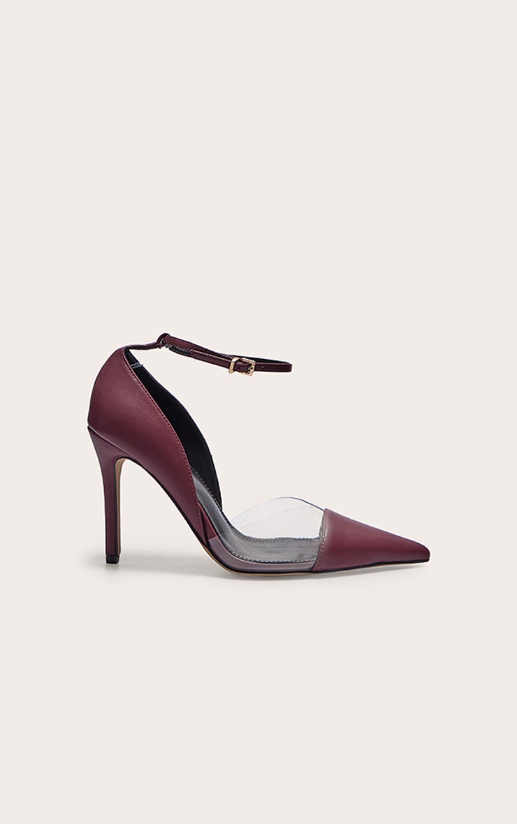Burgundy Pu Point Toe Perspex High Heel Courts | Footwear | PLT KSA