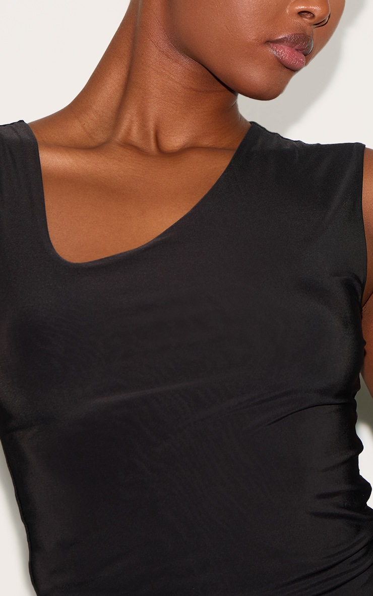 Black Slinky Asymmetric Detail Longline Vest Top | Tops ...