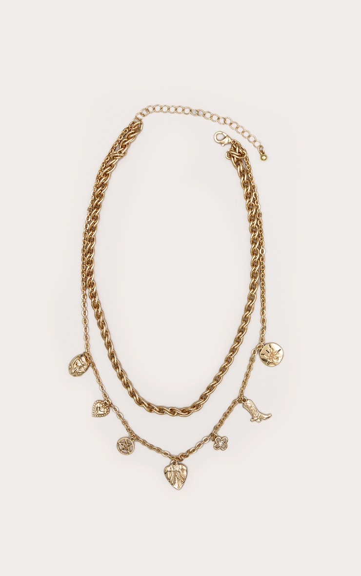 Gold Assorted Charm Layered Necklace | Accessories | PrettyLittleThing AUS