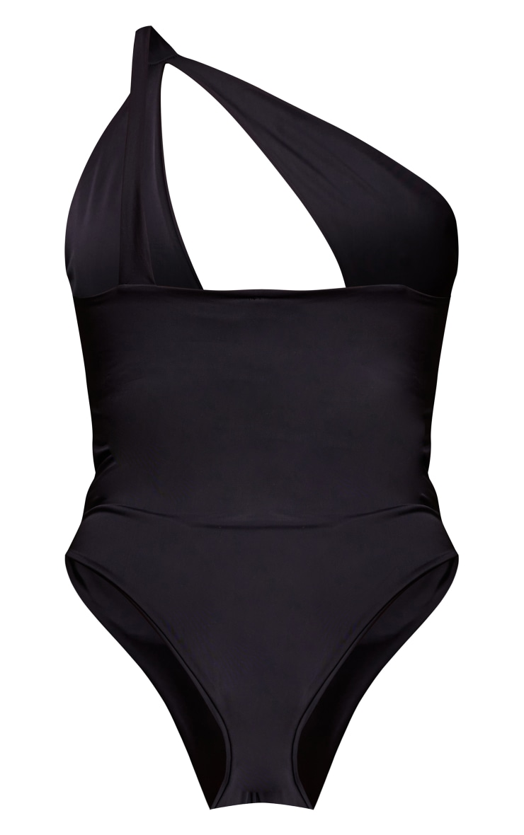 Black Cut Out Asymmetric Strap Swimsuit | PrettyLittleThing AUS