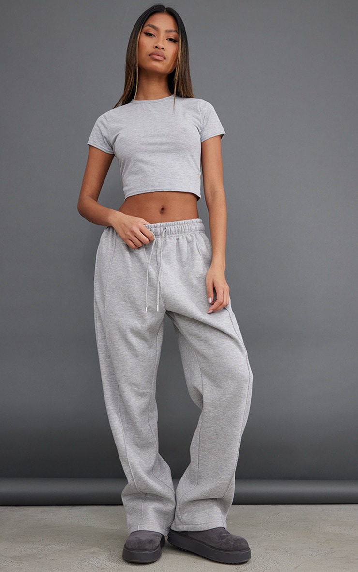 Ash Grey Basic Wide Leg Sweatpants | Athleisure | PrettyLittleThing USA