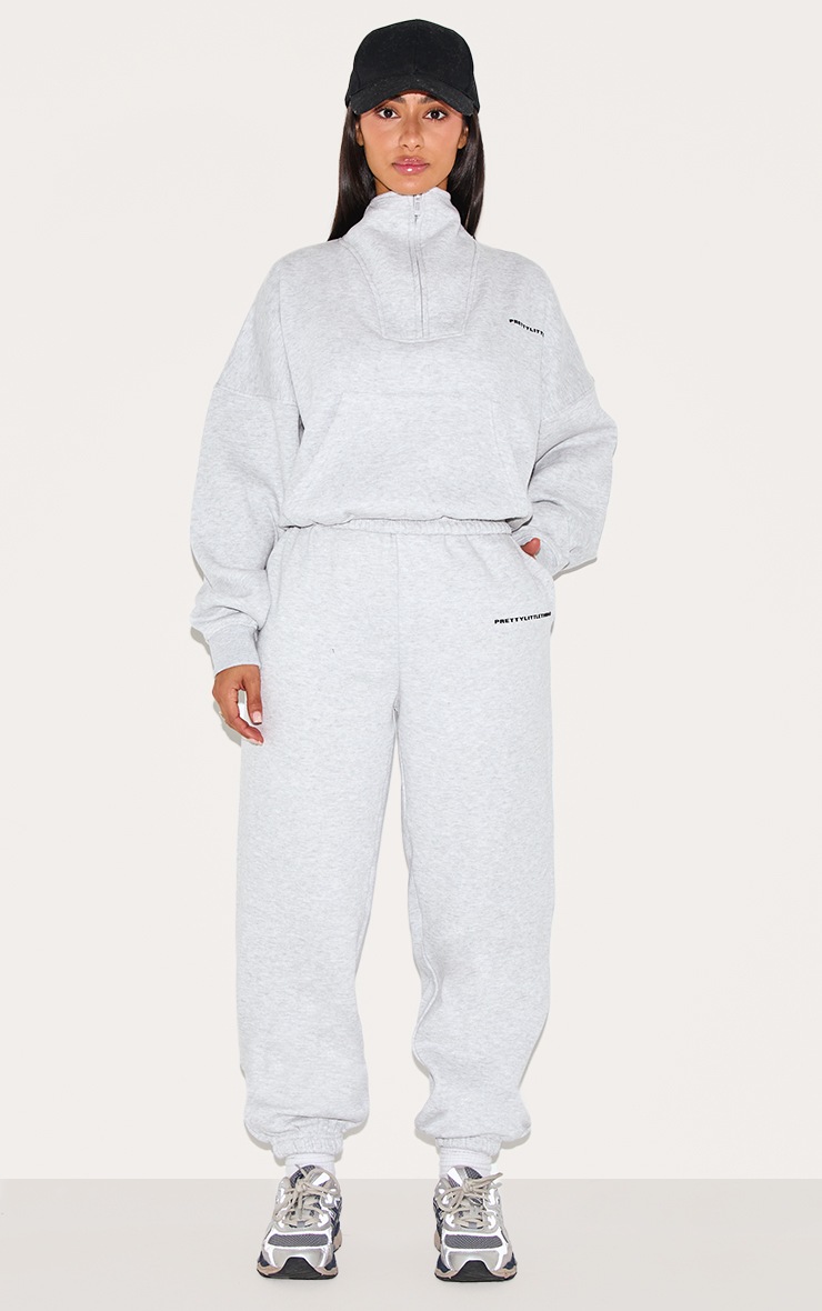 PLT Petite Ash Grey Oversized Half Zip Sweatshirt | Petite | PrettyLittleThing USA