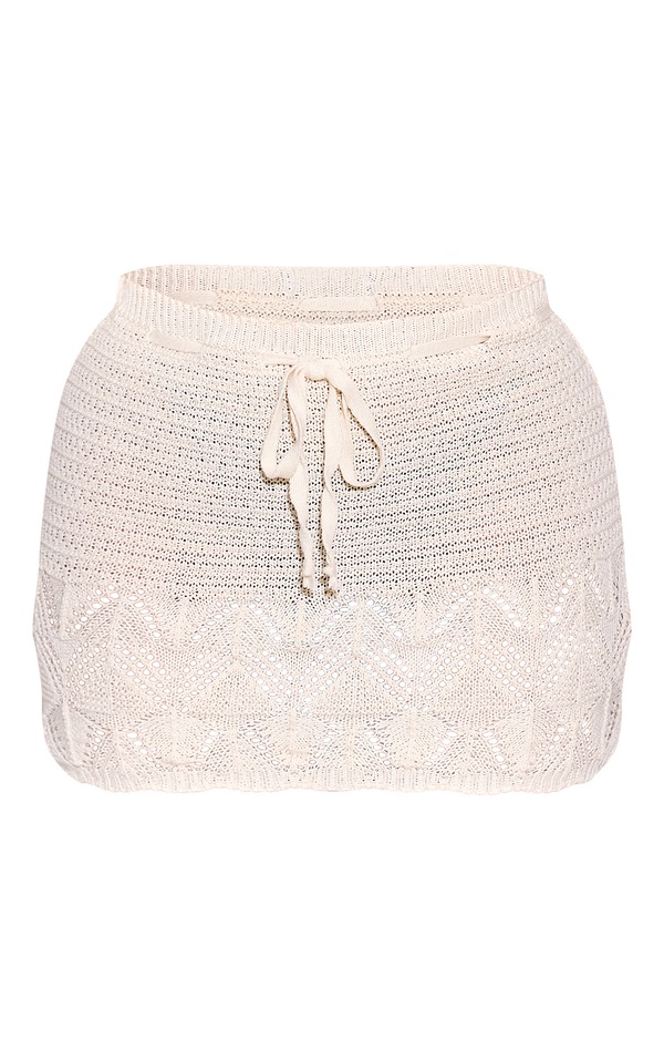 Oatmeal Crochet Knit Tie Front Mini Skirt | Knitwear | PrettyLittleThing AUS