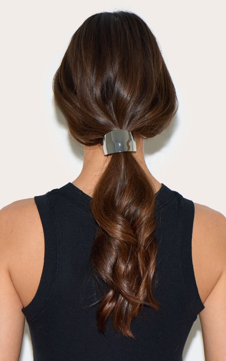 Silver Oversized Metal Detail Hair Bobble | Accessories | PrettyLittleThing